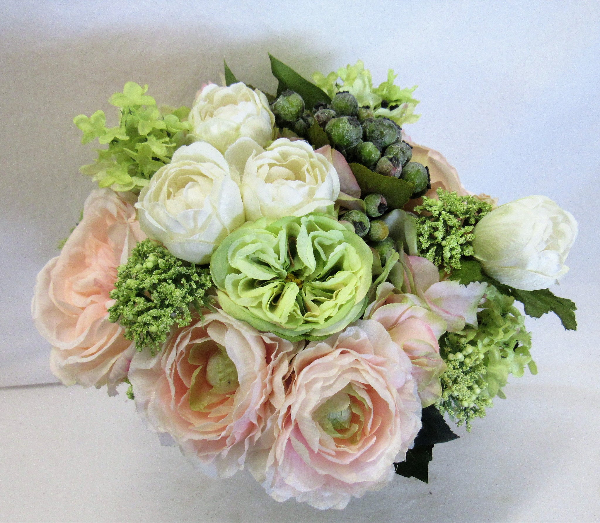 Light Pink, Green and Cream Silk Floral Bridal Bouquet/BB10
